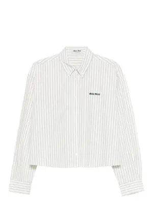 Miu Miu Miu Miu Cropped Striped Shirt Beige