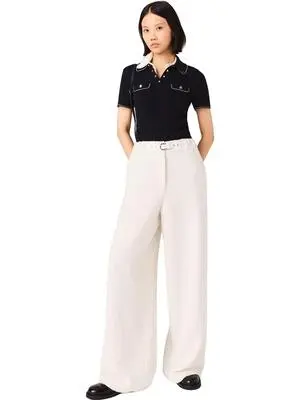 Maje Cotton Wide-leg Tweed Trousers - Ecru