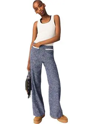 Maje Tweed Wide-leg Trousers - Navy