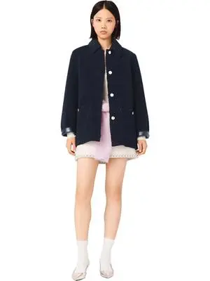 Maje Reversible Faux Shearling Jacket - Navy