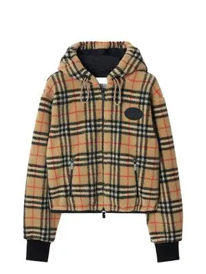 Burberry Wool-blend Fleece Check Hoodie - Beige