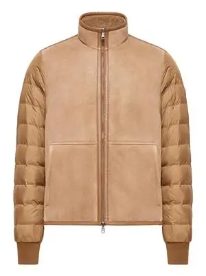 Moncler Crachin Reversible Shearling & Nappa Short Down Jacket Beige