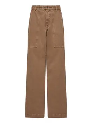 Moncler Cotton Canvas Pants With Leather Logo - Brown