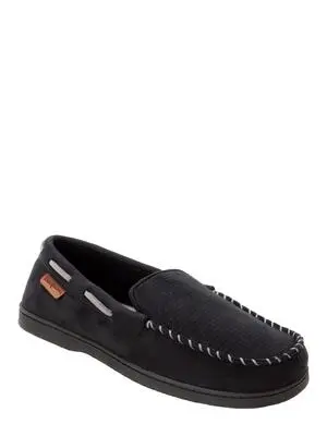 DEARFOAMS Keaton Microsuede Moccasin Slipper - Black Solid