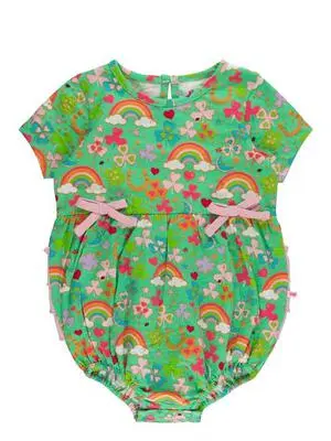 RUFFLEBUTTS Knit Bow Bubble Romper Green Lucky Day