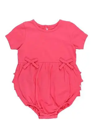 RUFFLEBUTTS Knit Bow Bubble Romper - Hot Pink