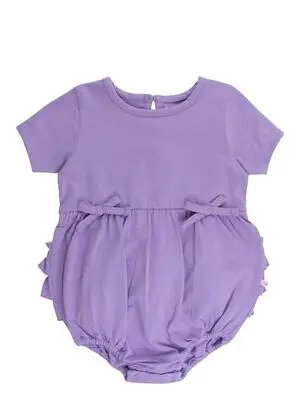 RUFFLEBUTTS Knit Bow Bubble Romper - Wisteria Purple