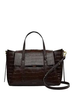 RADLEY The Chancery Faux Croc Flapover Satchel Bag - Dark Oak
