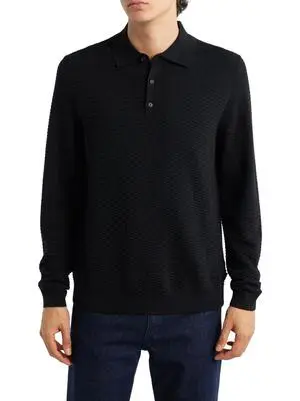 BOSS Diluigi Long Sleeve Virgin Wool Blend Polo Sweater - Black