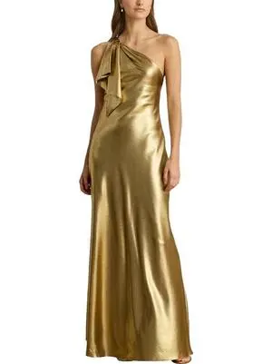 Ralph Lauren Elzira Hammered Satin Gown - Metallic Gold Foil
