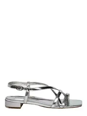 Marion Parke Sabine Mirrored Leather Flat Sandal Silver