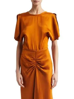 Victoria Beckham Draped Crepe Back Satin Top - Bronze