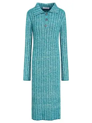 Acne Studios Ribbed Mélange Wool-blend Midi Dress - Teal