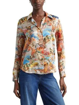 L'Agence Tyler Collage Print Silk Button-up Shirt - Ivory Multi Collage