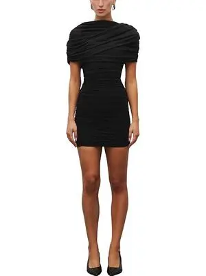HEIRESS BEVERLY HILLS Draped Shoulder Mini Dress - Black
