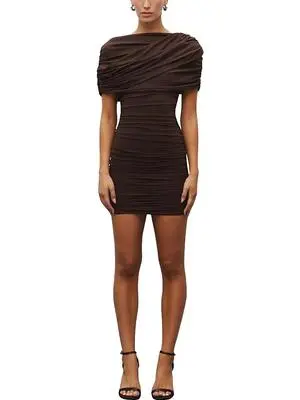 HEIRESS BEVERLY HILLS Draped Shoulder Mini Dress - Brown