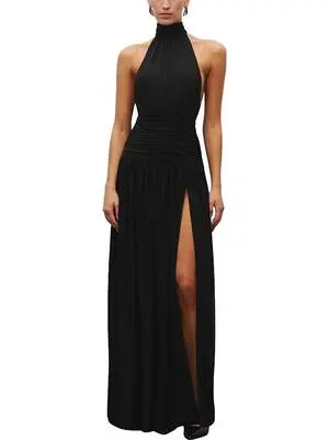 HEIRESS BEVERLY HILLS Halter Slit Gown - Black