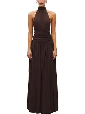 HEIRESS BEVERLY HILLS Halter Slit Gown - Brown
