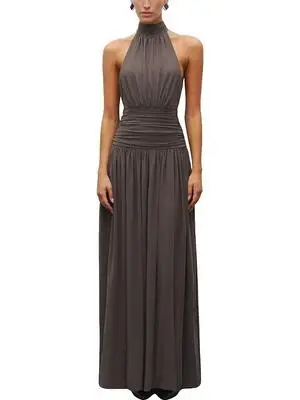 HEIRESS BEVERLY HILLS Halter Slit Gown - Charcoal