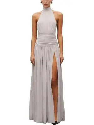 HEIRESS BEVERLY HILLS Halter Slit Gown - Grey