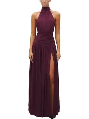 HEIRESS BEVERLY HILLS Halter Slit Gown - Mauve Wine