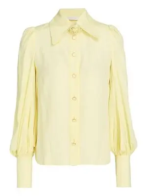 Zimmermann Floral-appliquéd Crepe De Chine Shirt - Pastel Yellow