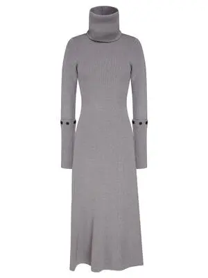 Proenza Schouler Ribbed-knit Turtleneck Midi Dress With Detachable Details - Gray