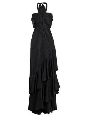 Johanna Ortiz Balladist Tiered Satin-jacquard Maxi Dress - Black