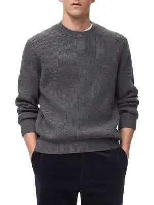 Mango Ribbed Crewneck Sweater - Dark Heather Grey
