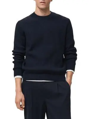Mango Ribbed Crewneck Sweater - Navy