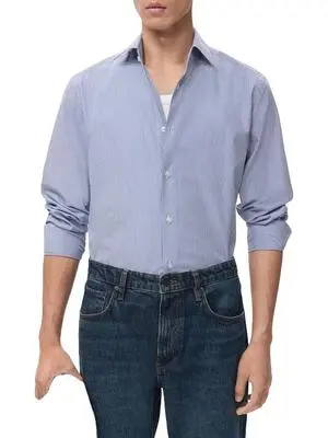 Mango Slim Fit Pinstripe Cotton Button-up Shirt Blue