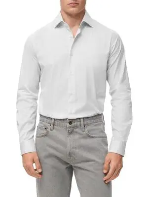 Mango Slim Fit Pinstripe Cotton Button-up Shirt White Grey