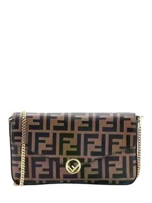 Fendi Envelope On Chain Zucca Embossed Clutch Bag - Brown