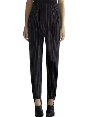 MUGLER Pinstriped Trousers With Slit Hem - Black
