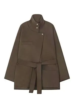 AERON Alistair Belted Funnel-neck Coat - Brown