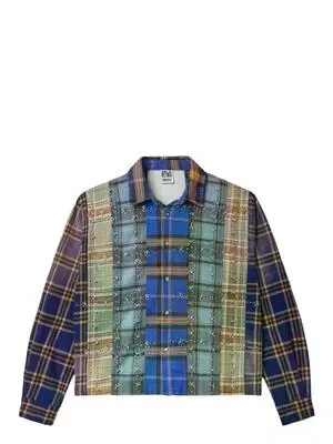 VALE FOREVER Splash Zone Flannel Patchwork Shirt - Blue