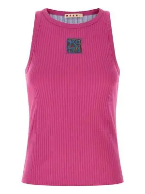 Marni Logo Patch Ribbed Tank Top Purple