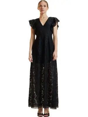 Cynthia Rowley Lace Flutter Sleeve Midi Dress - Black