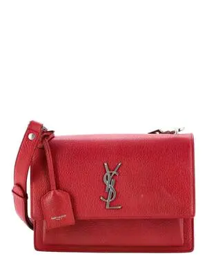 Saint Laurent Sunset Satchel Leather Medium Crossbody Bag - Red