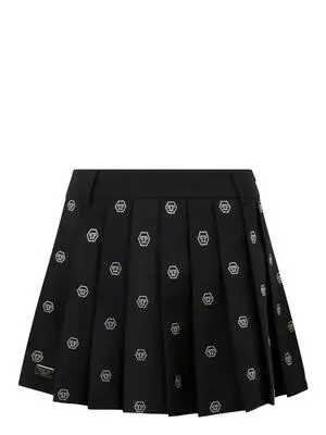 Philipp Plein Pleated Monogram Strass Miniskirt - Black