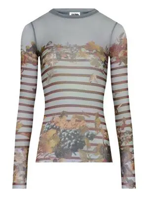 Jean Paul Gaultier Long Sleeve Striped Grape Top - Grey