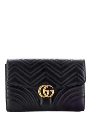 Gucci Gg Marmont Flap Matelasse Leather Clutch - Black