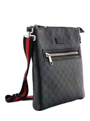 Gucci Web Strap Front Zip Messenger Bag - Black