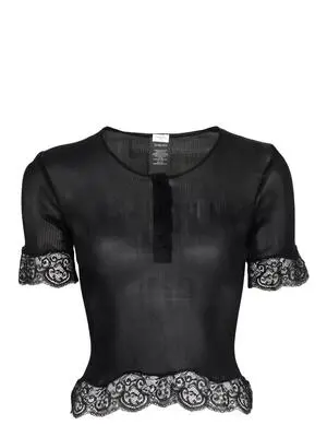 Saint Laurent Lace-detail T-shirt - Black