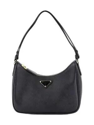 Prada Adjustable Handle Zip Saffiano Leather Mini Hobo Bag - Black