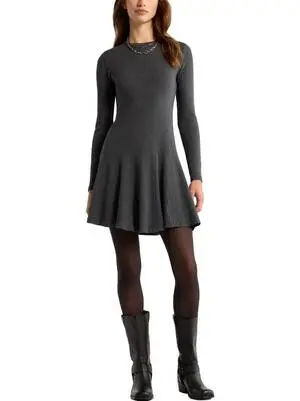 Treasure & Bond Long-sleeve Fit & Flare Minidress - Grey Dark Charcoal Heather