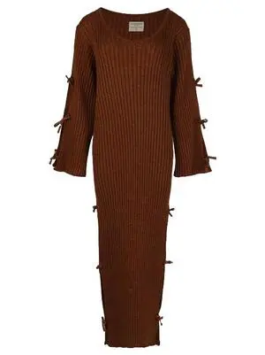 Alexandra Bueno Ribbed Knit Midi Dress With Bow Detail - Brown