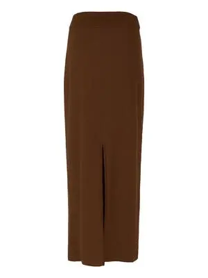 Alexandra Bueno Ribbed Knit Midi Skirt Brown