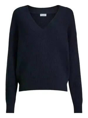 Brunello Cucinelli Ribbed V-neck Sweater - Blue