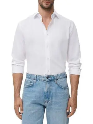 Mango Slim Fit Cotton Blend Button-up Shirt - White